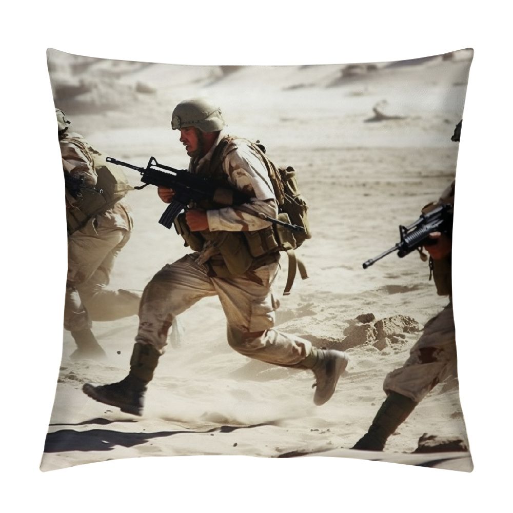COMIO Throw Pillow Cover Soldiers Military USA Weapons War Fight ...