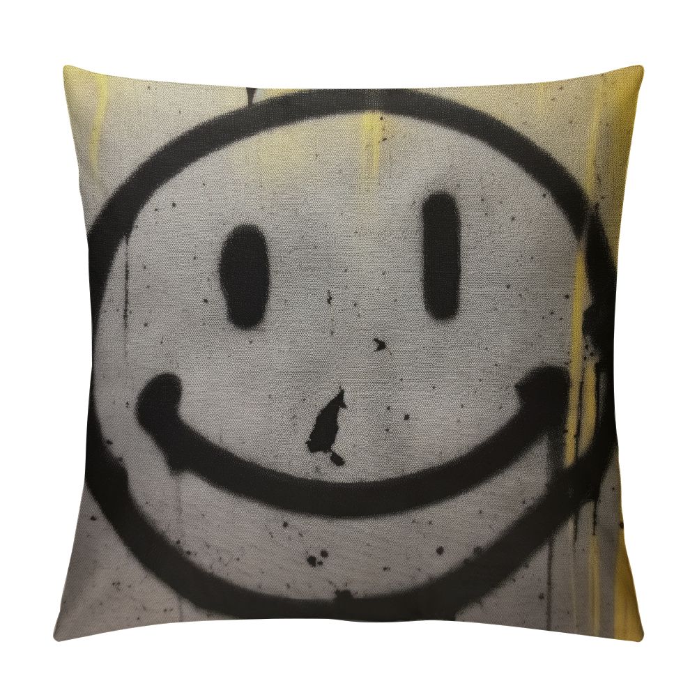 COMIO Throw Pillow Cover Spray Graffiti Emoticon Wink Face Sprayed in ...