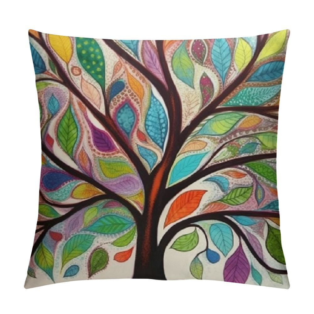COMIO Throw Pillow Cover Tree Colorful Tree Big Old Branches Leaves ...