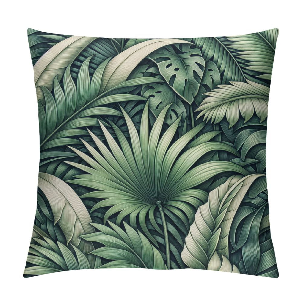 Comio Throw Pillow Cover Tropical Green Leaves Summer Palm Leaf Hawaii