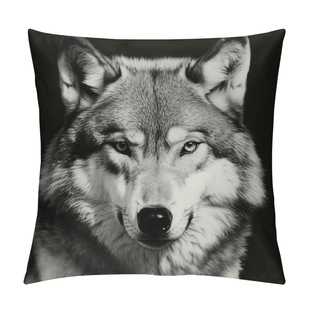 MLJA Throw Pillow Cover，Wolf Square Throw Pillow Cases，Black and White ...