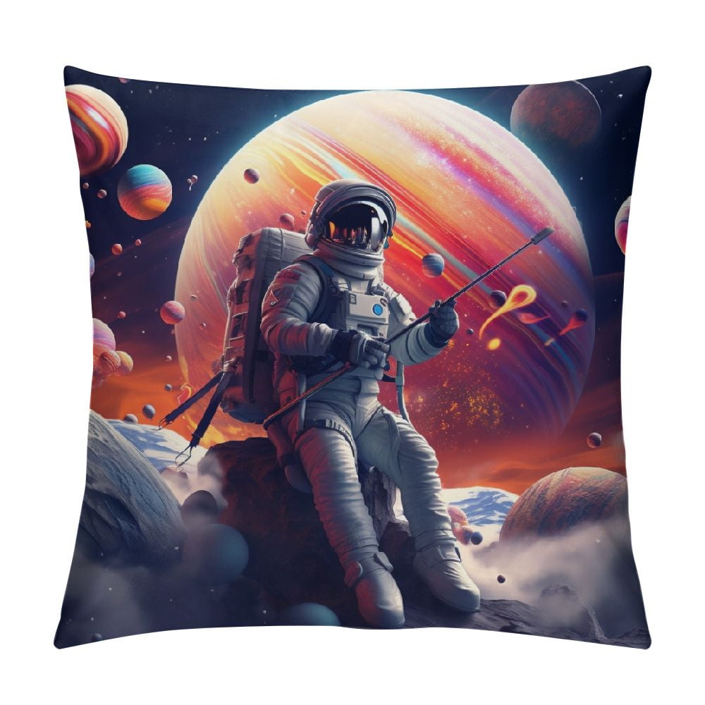 COMIO Throw Pillow Covers Astronaut Colorful Planets Rocket Square ...