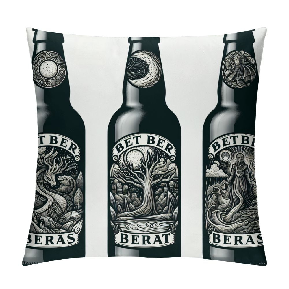 COMIO Throw Pillow Covers, Beer Bottles Cushion Covers for Living ...