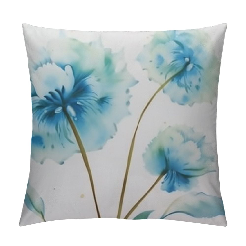 COMIO Throw Pillow Covers Blue Dandelion Flower Decorative Pillow Covers for Couch Vintage ...