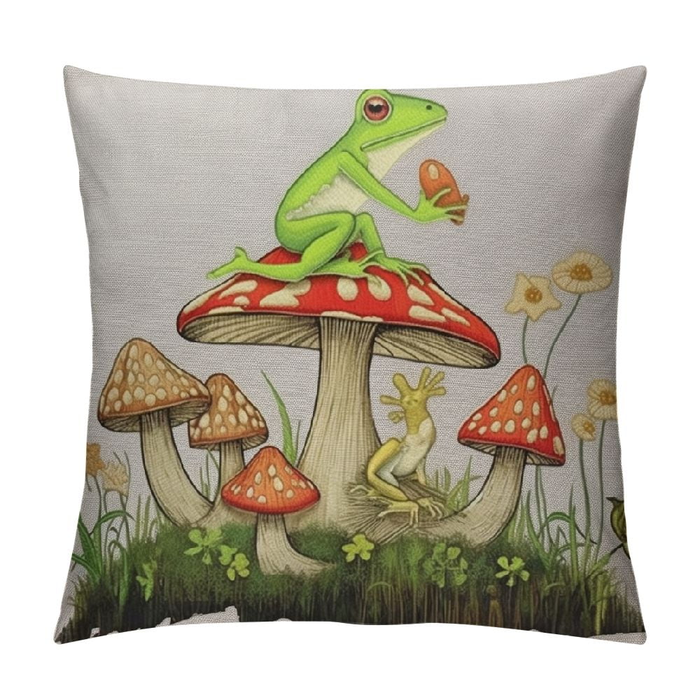 QZHH Throw Pillow Covers for Couch Frogs On Mushroom Bed Or Sofa ...
