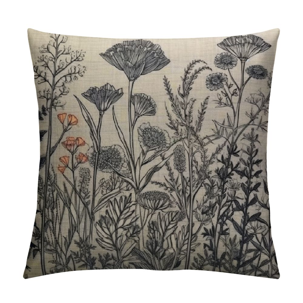 MLJA Throw Pillow Covers Floral White Border Herbs Wild Flowers ...