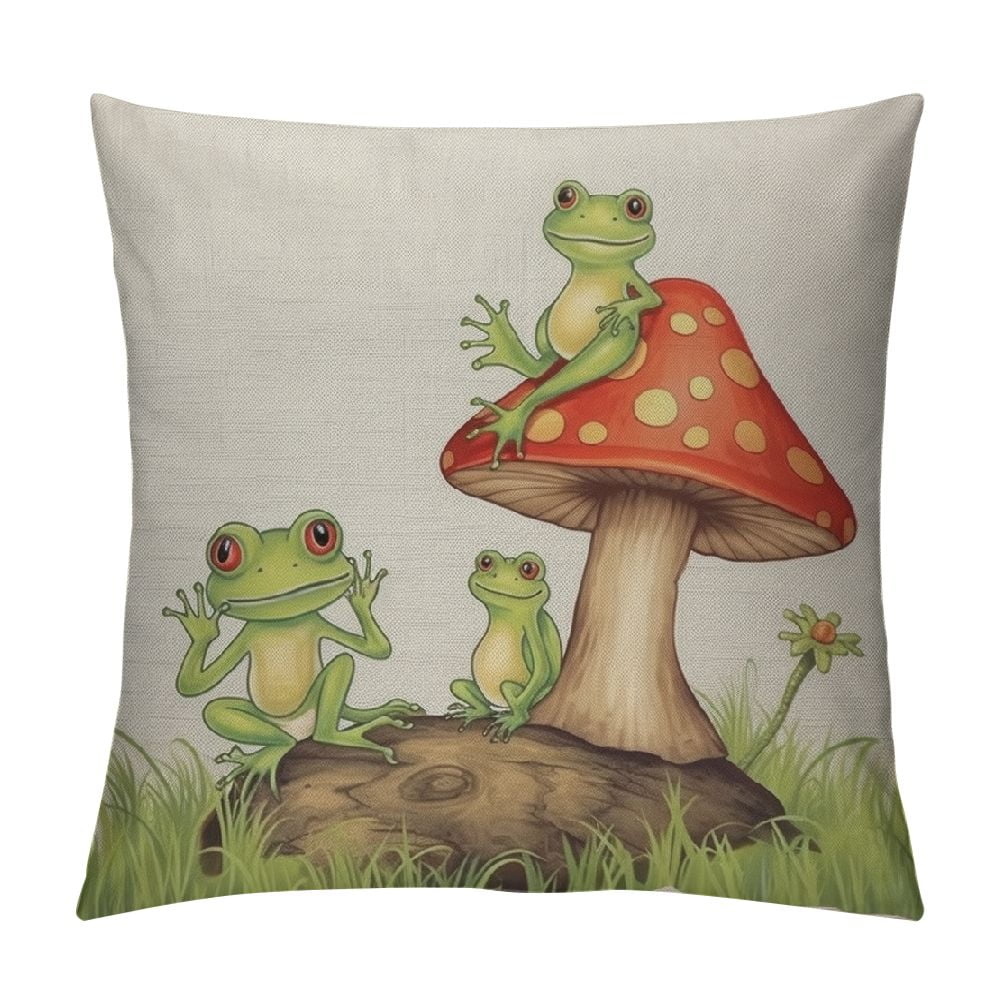 COMIO Throw Pillow Covers Frogs On Mushroom SquareSofa Pillow Covers ...