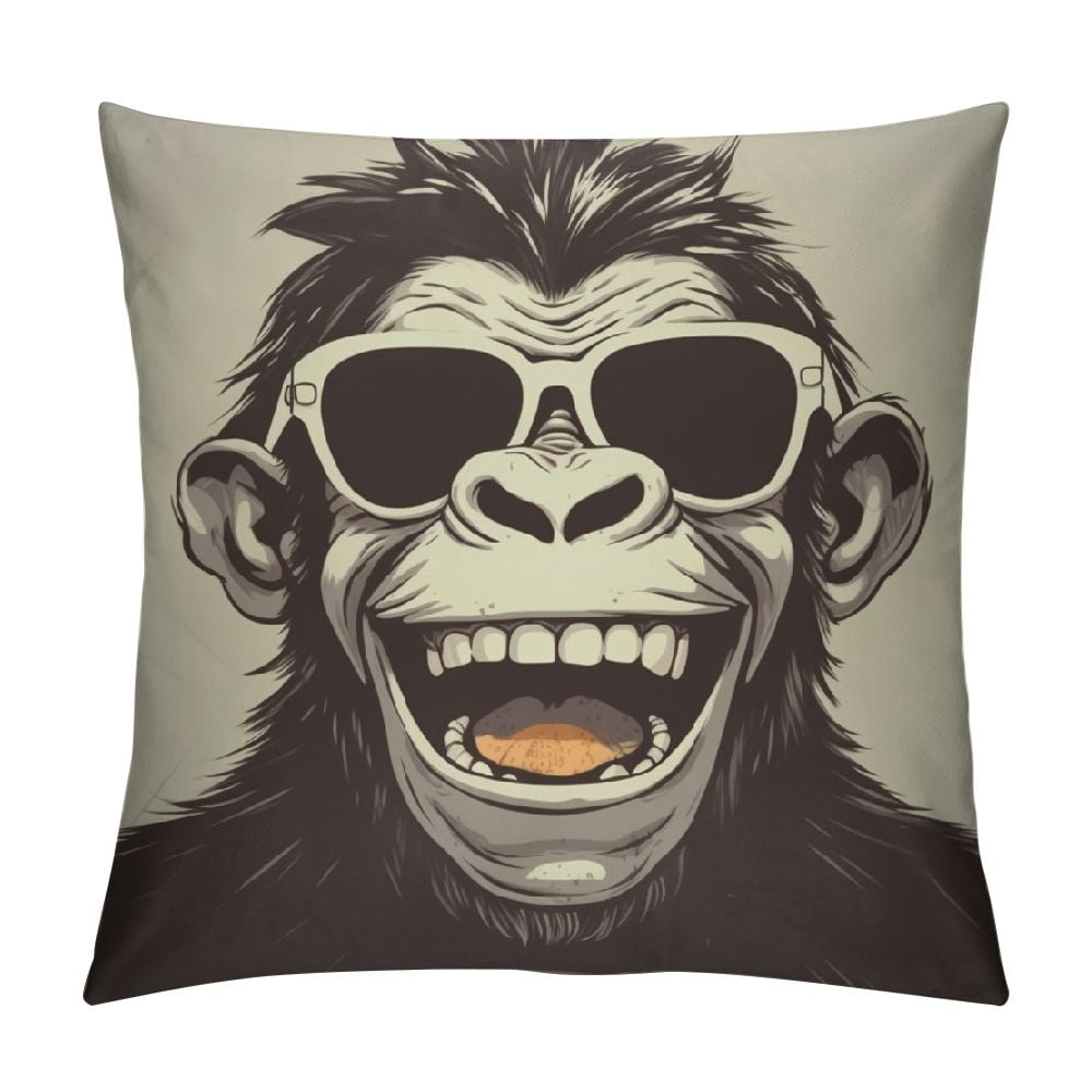COMIO Throw Pillow Covers Funny Monkey Wear Sunglasses Cushion Covers ...