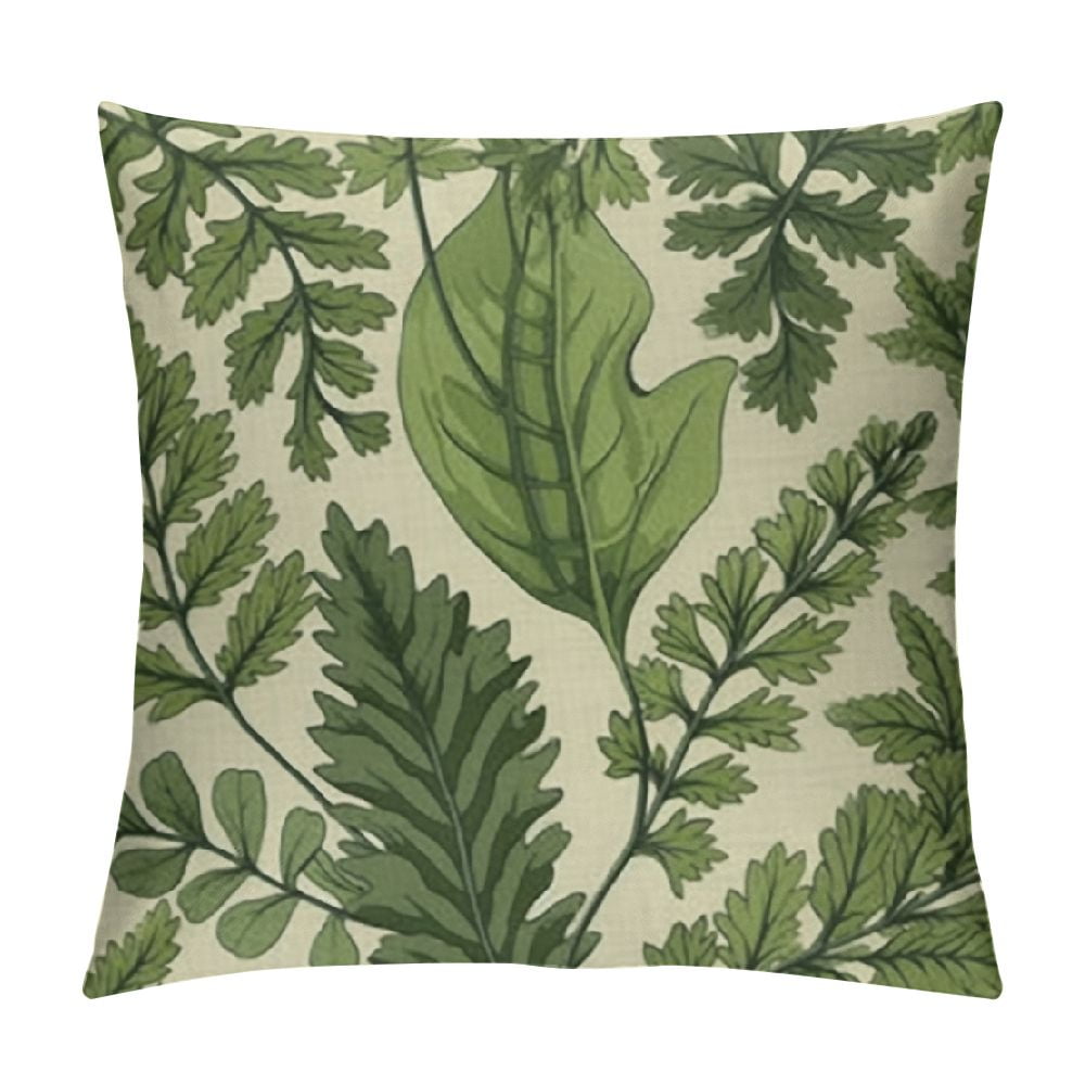 Comio Throw Pillow Covers Green Leaf Floral In Vintage Style Leaves And