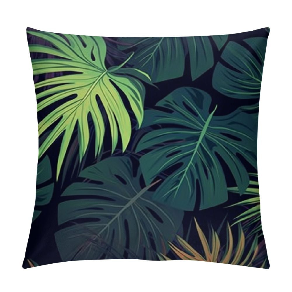 COMIO Throw Pillow Covers Green Tropical Palm and Banana Leaves Watercolor Decorative,Square ...