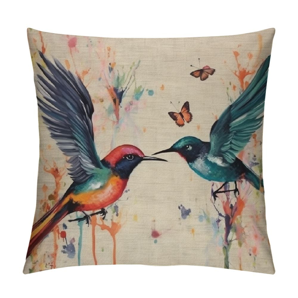 COMIO Throw Pillow Covers Kiss Hummingbirds in Love 18x18 Double Sided ...