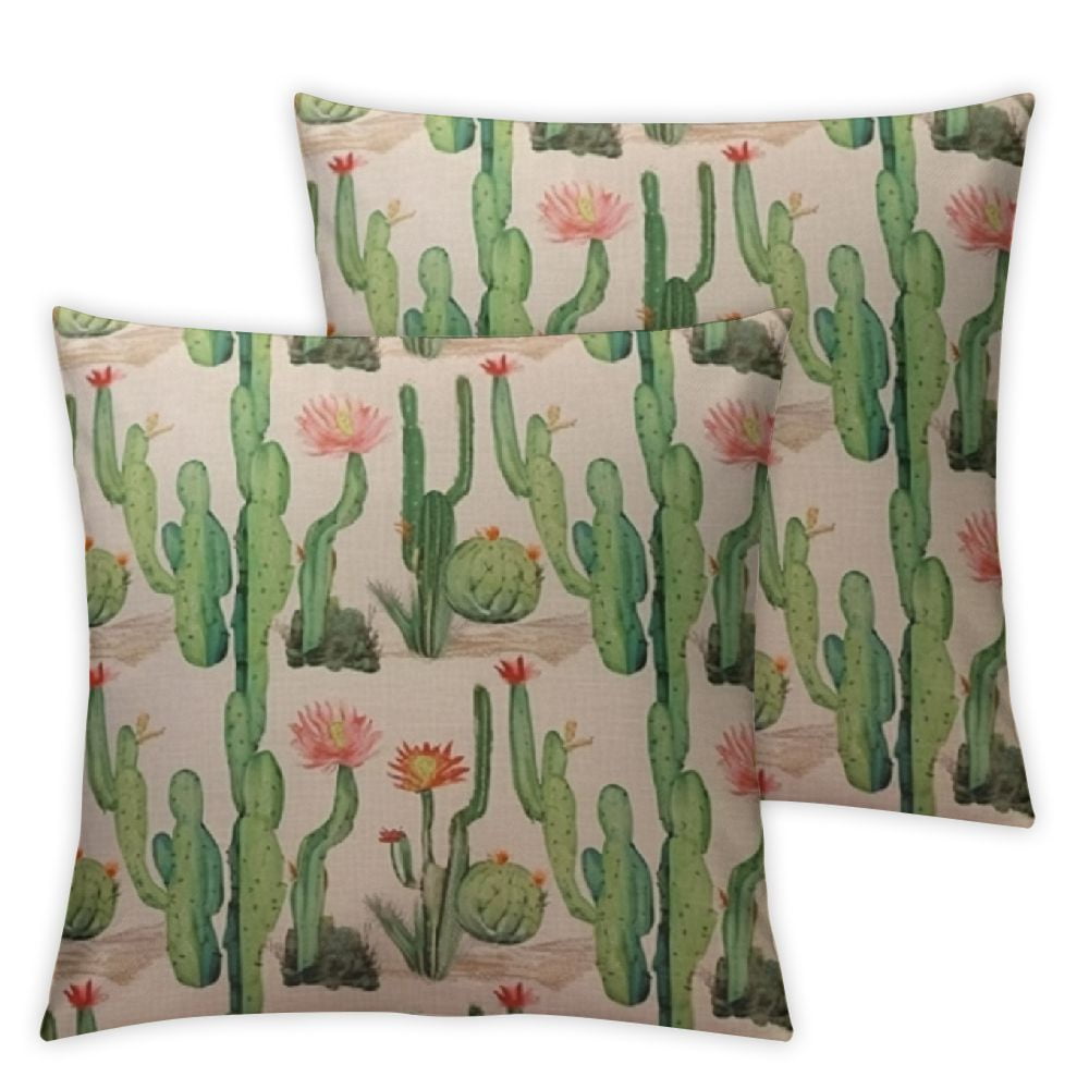 COMIO Throw Pillow Covers Leaves Green Botanical Watercolor Cactuses On ...