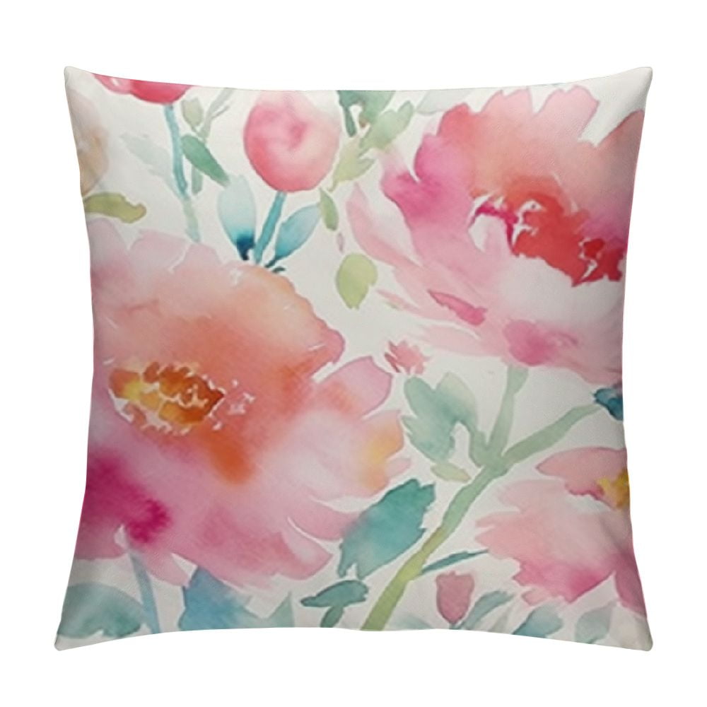 MLJA Throw Pillow Covers Peonies Summer Watercolor Floral Pink Flower ...