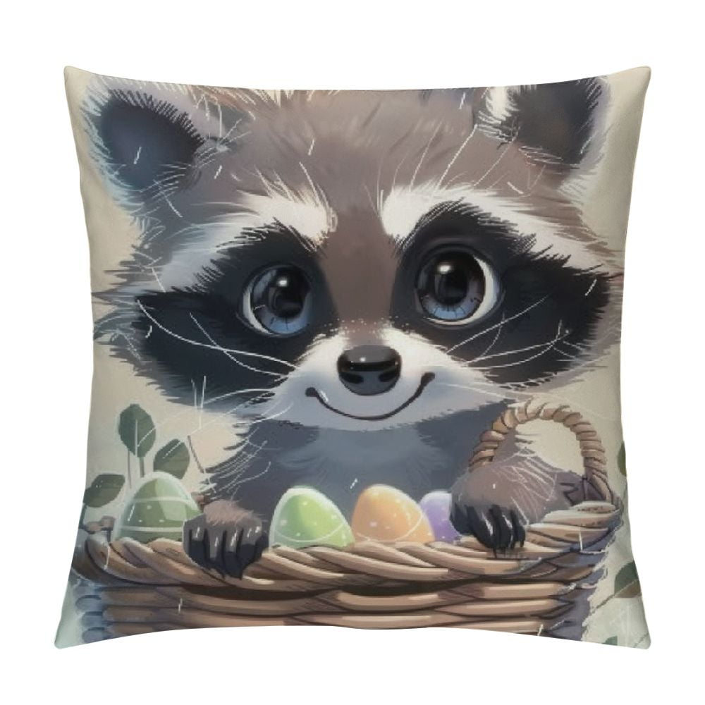 COMIO Throw Pillow Covers Square Pillowcases Covers Cute Raccoon Soft ...