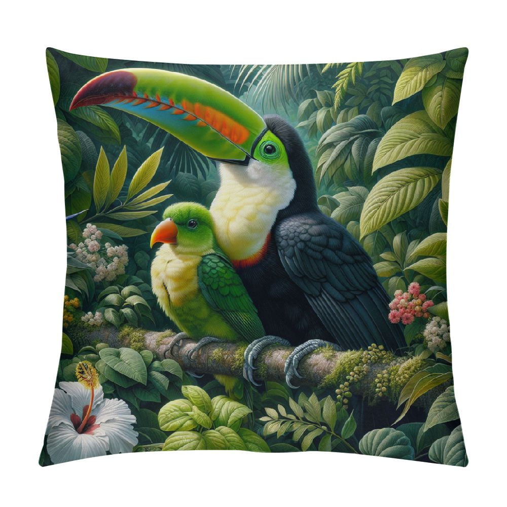 COMIO Throw Pillow Covers Tropical Palm Tree Parrot Toucan Bird Summer ...