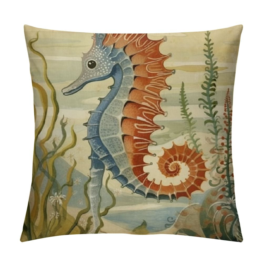 COMIO Throw Pillow Covers Vintage Coastal Nautical Beach Shells Square ...