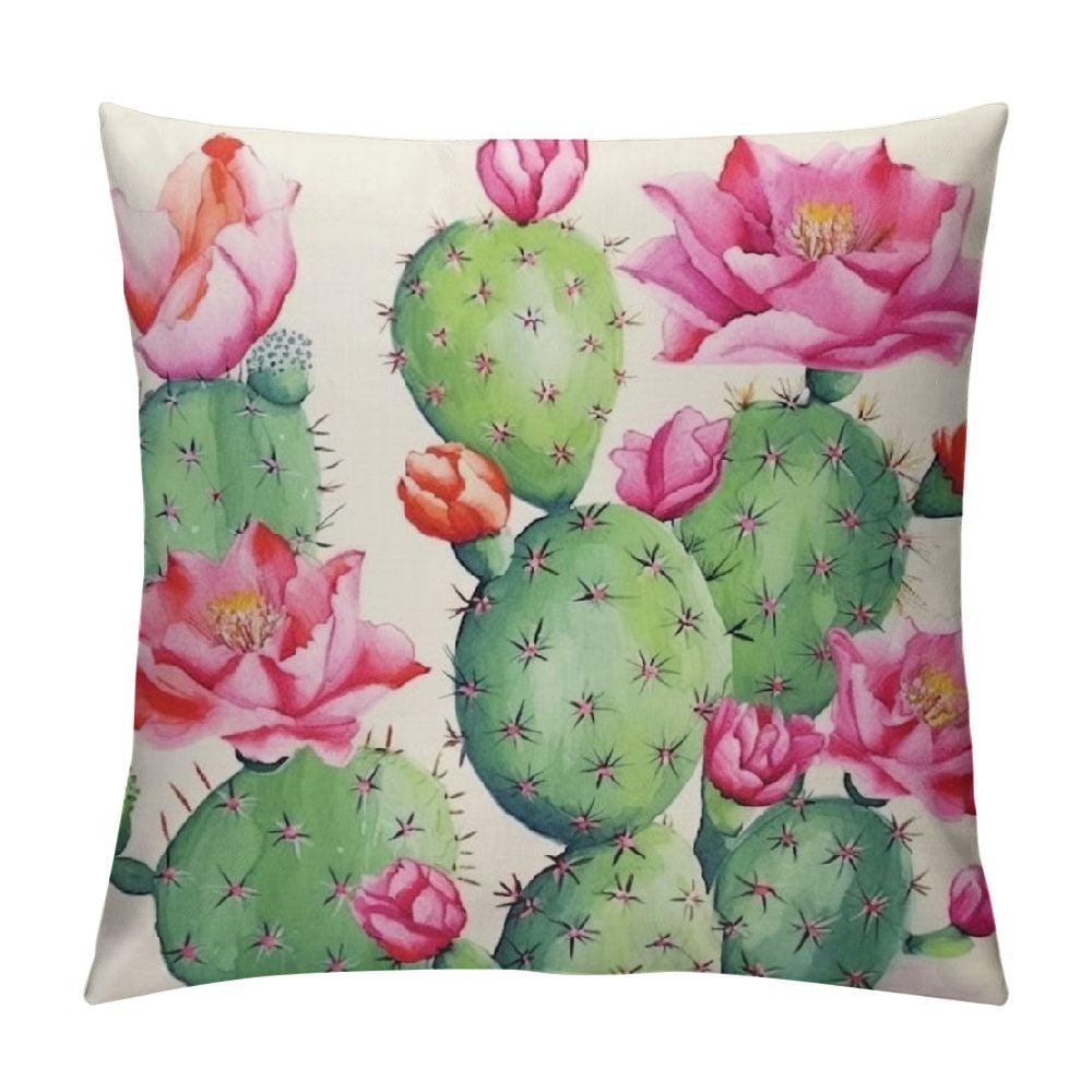 Comio Throw Pillow Covers Watercolor Cactus Garden Raster For Clipping
