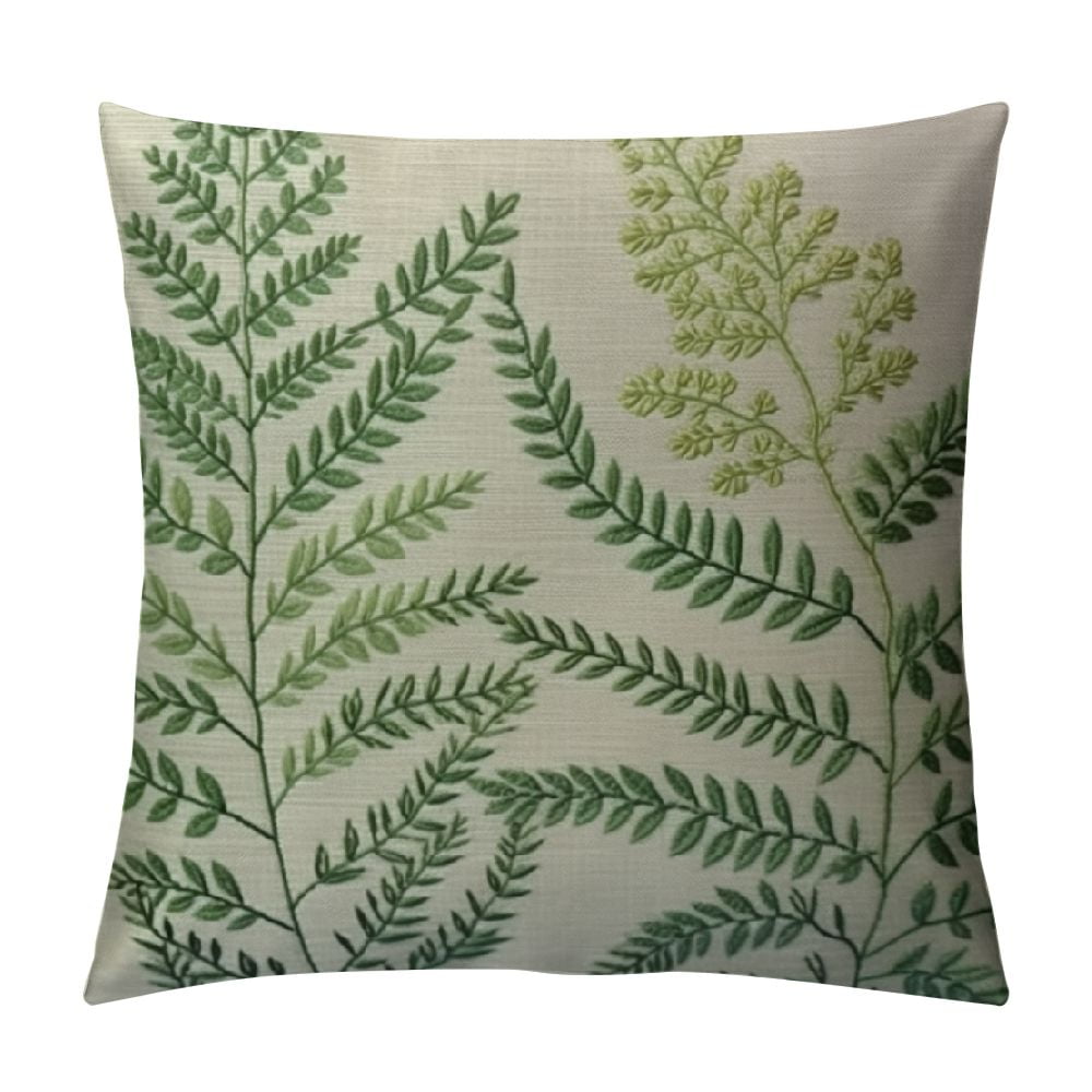 COMIO Throw Pillow Covers White Green Leaf Three Fern Leaves Nature ...