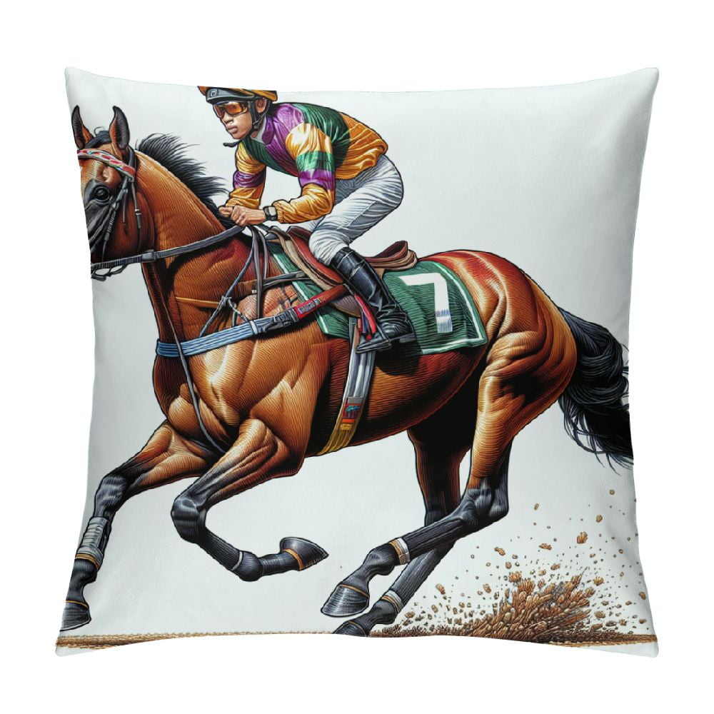 YANMS Throw Pillow Covers for Couch Horse Racing Riding Bed Or Sofa ...