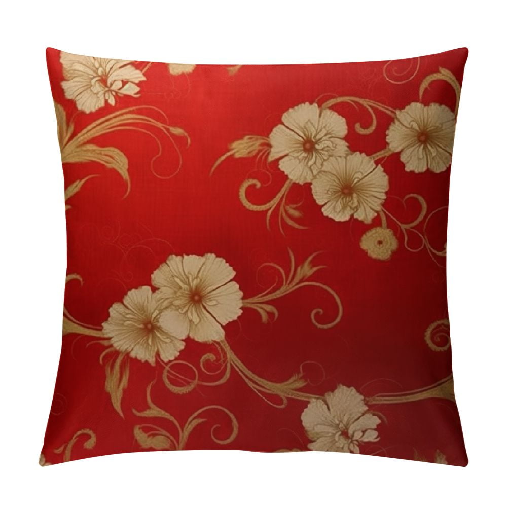 MLJA Throw Pillows Cover Red Pattern Oriental Chinese New Year Cherry ...