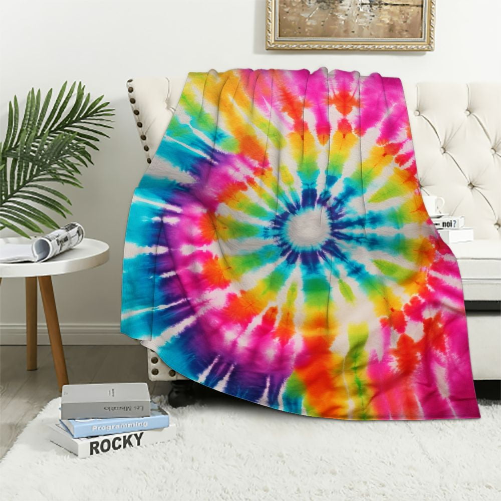 COMIO Tie Dye Colorful Rainbow Flannel Bed Blanket Throw Blanket ...