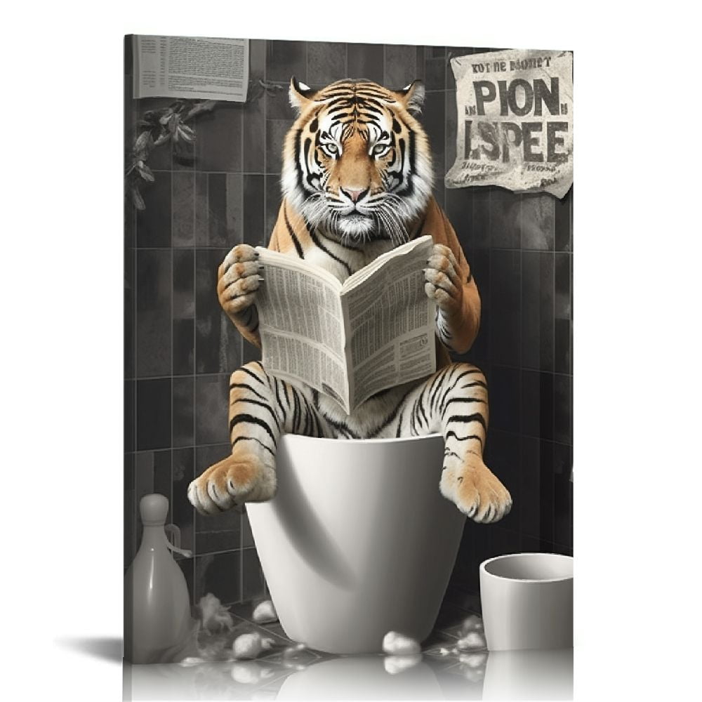 COMIO Tiger Bathroom Decor Wall Art Funny Tiger in Bathroom Poster Black and White Tiger Picture ...