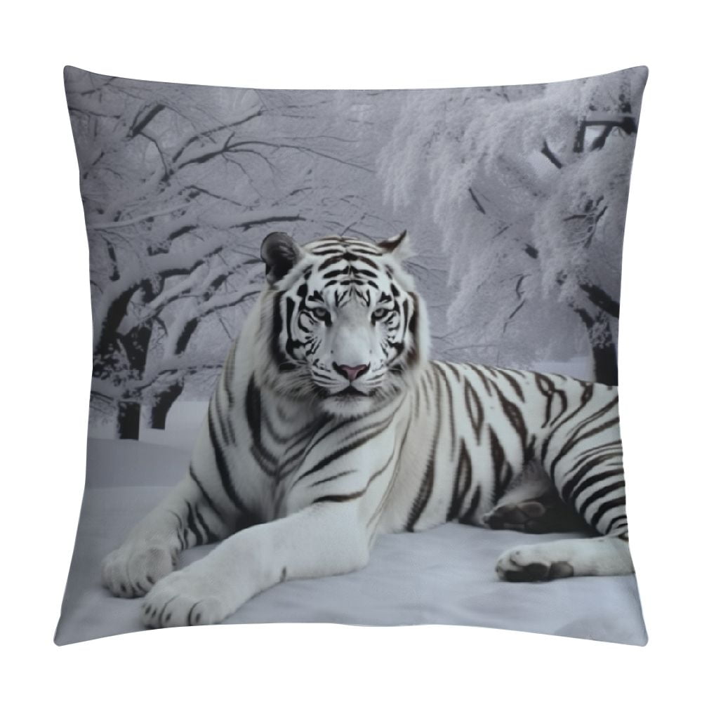 COMIO Tiger Farmhouse Throw Pillow Case White Siberian Tiger Cushion ...