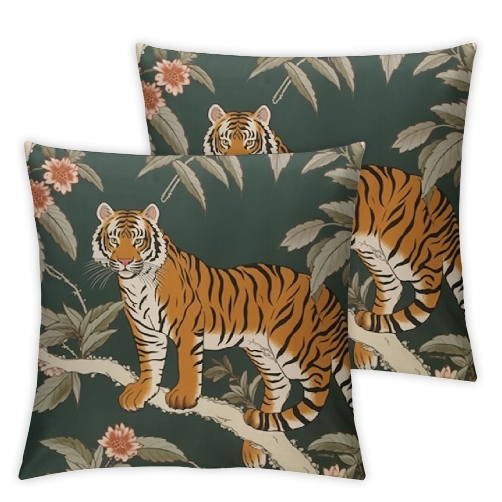 COMIO Tiger Pillow Cover Set of 2 Peacock Forest Animal Decorative ...