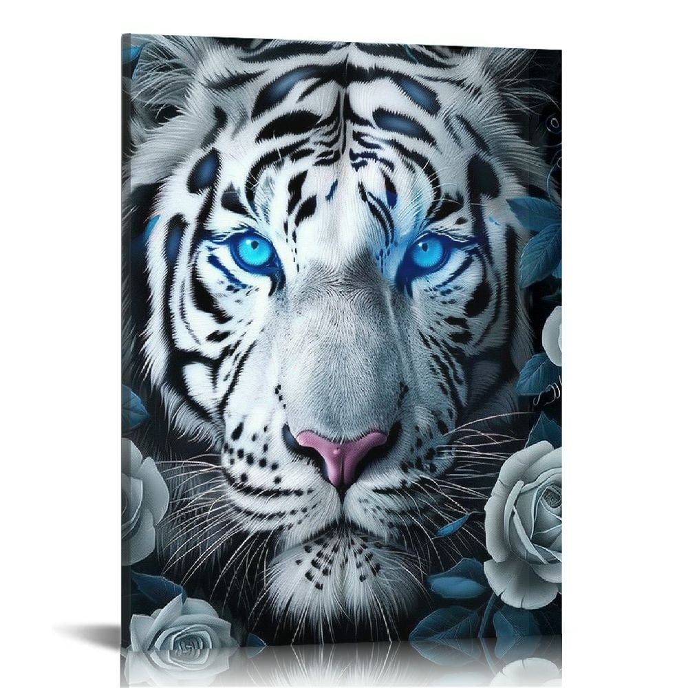 COMIO Tiger Wall Art Tiger Face Portrait Wall Decor Blue Eyes White ...