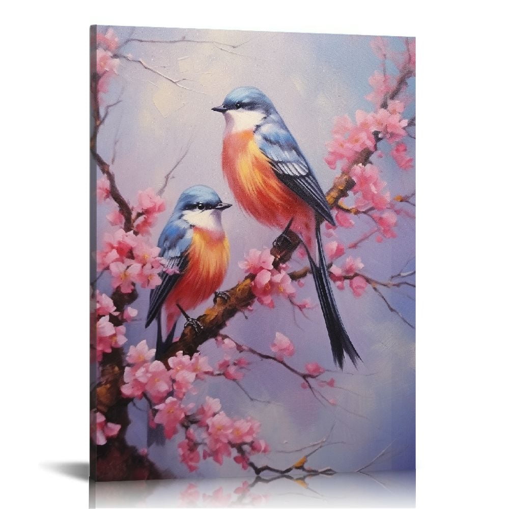 COMIO Traditional Painting of Birds on Peach Trees Canvas Prints Panels ...