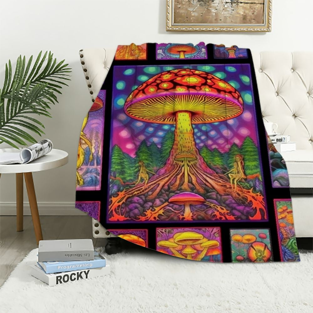 COMIO Trippy Mushroom Blanket Hippie Plant Throw Blankets for Couch ...