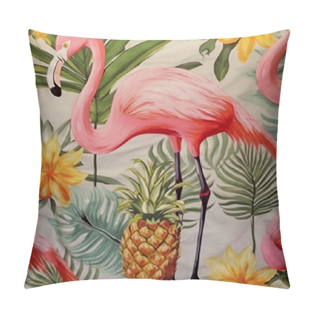 COMIO Tropical Flamingo Pillow Covers Pineapples Flowers Decor Throw ...