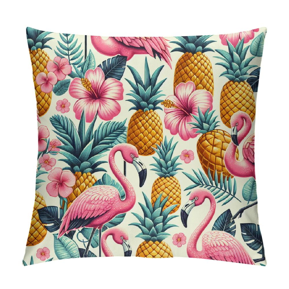 COMIO Tropical Flamingo Pillow Covers,Pineapples Flowers Decor Throw ...