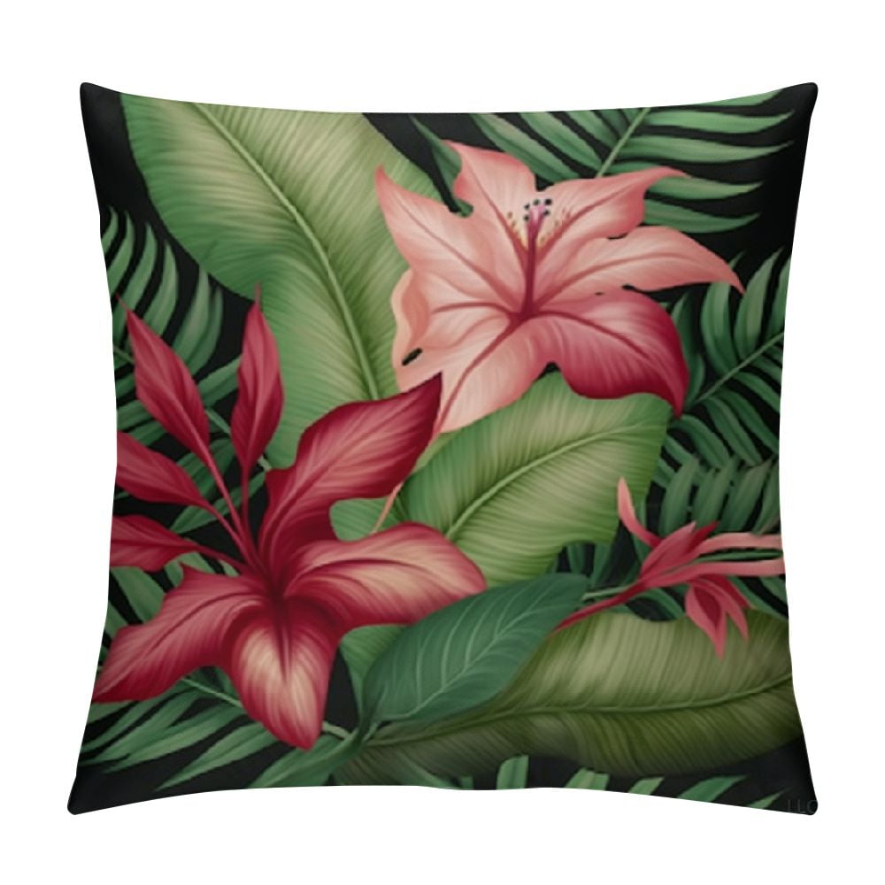 Comio Tropical Leaves Throw Pillow Covers Green Palm Leaf Monstera