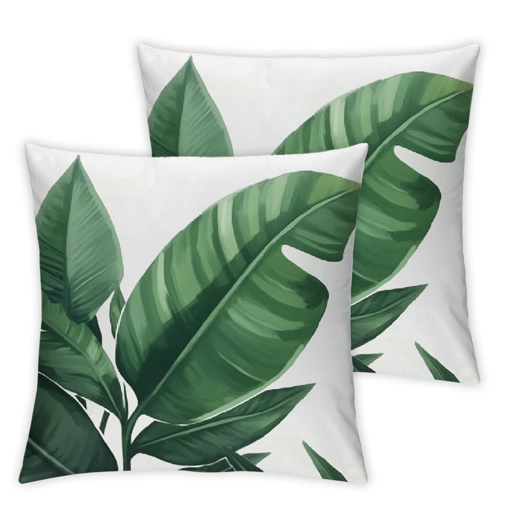 COMIO Tropical Palm Leaf Pillow Covers 2pcs Summer Green Leaves Print ...