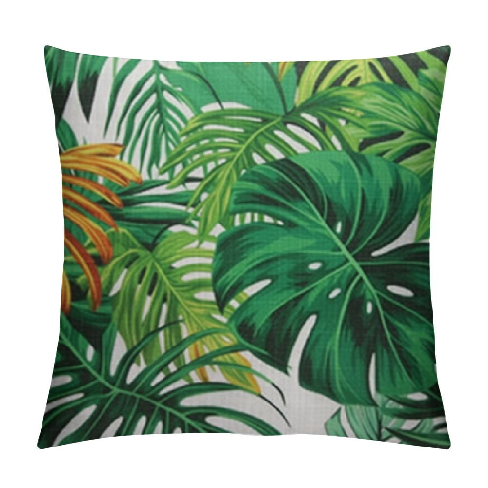 COMIO Tropical Palm Leaf Throw Pillow Covers Green Banana Leaves Print ...