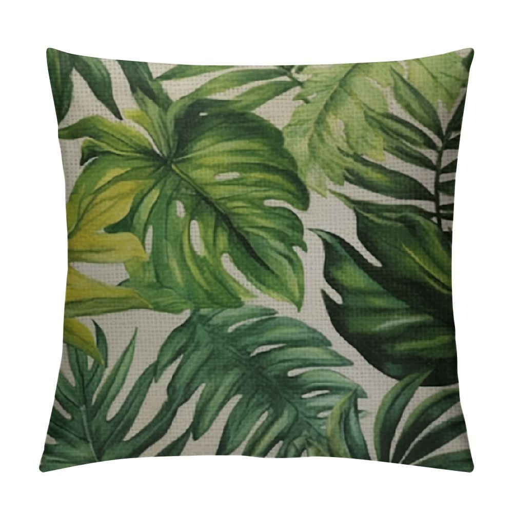 Comio Tropical Palm Leaves Throw Pillow Cover Green Tropical Palm