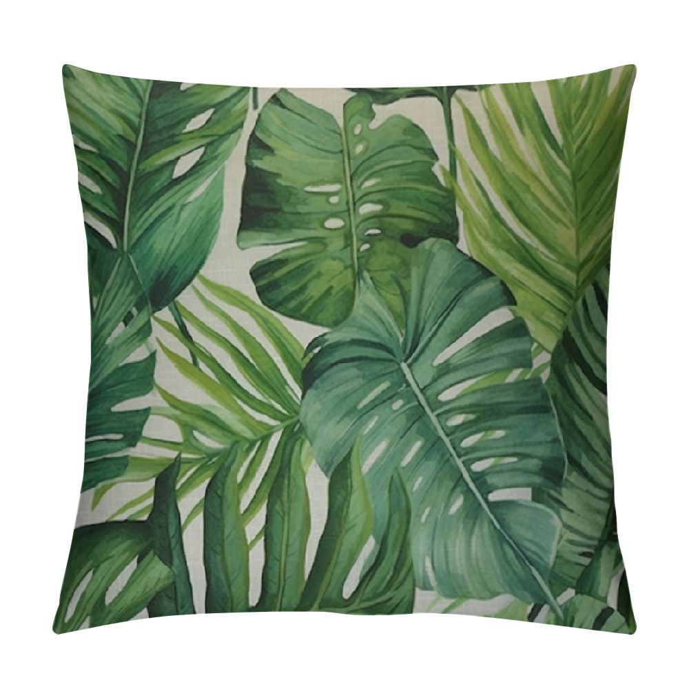Comio Tropical Palm Leaves Throw Pillow Cover Green Tropical Palm