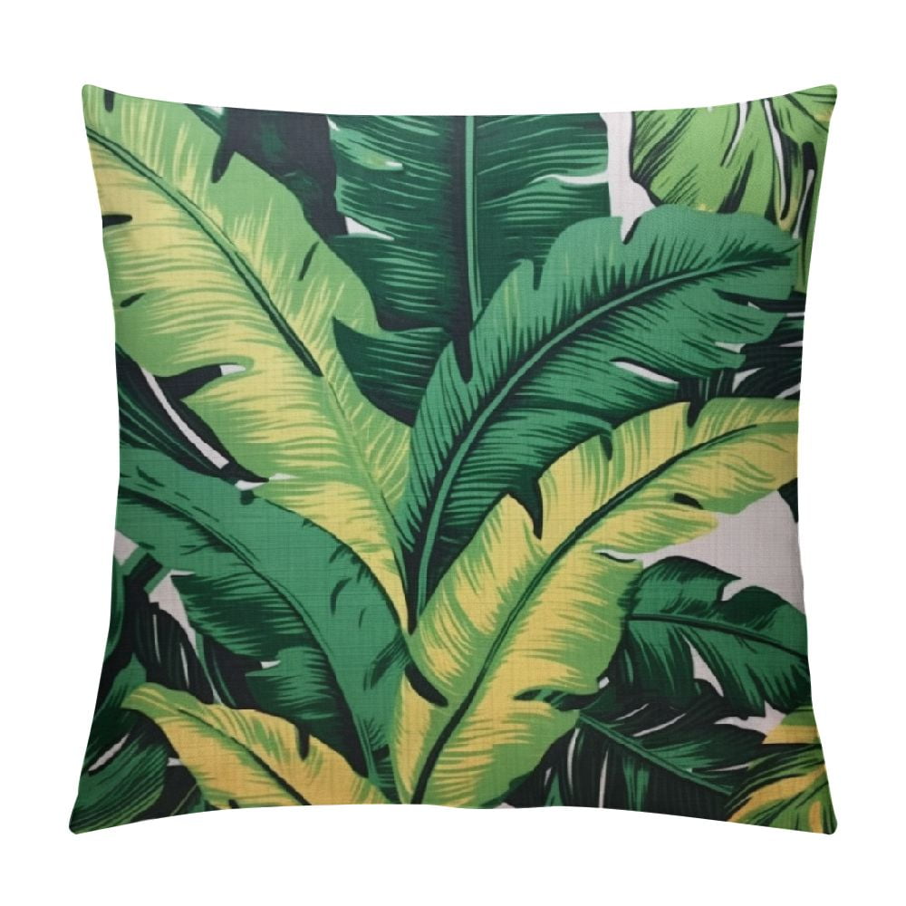 MLJA Tropical Palm Leaves Throw Pillow Covers Summer Green Banana Leaf ...