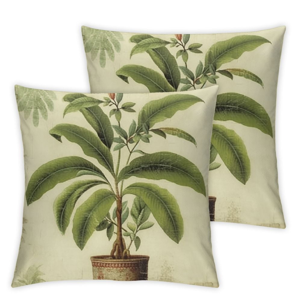 Comio Tropical Palm Tree Throw Pillow Covers Vintage Green Leaf