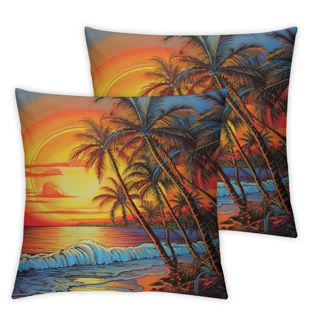 COMIO Tropical Palm Trees Beach Sunset 2-Piece Plush Pillowcase with ...