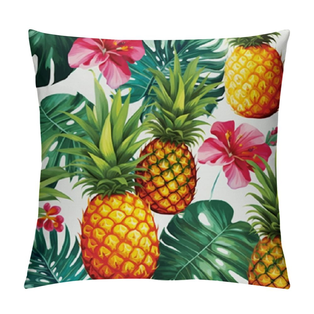 COMIO Tropical Pineapple Throw Pillow Covers,Palm Leaf Flower Pillow ...