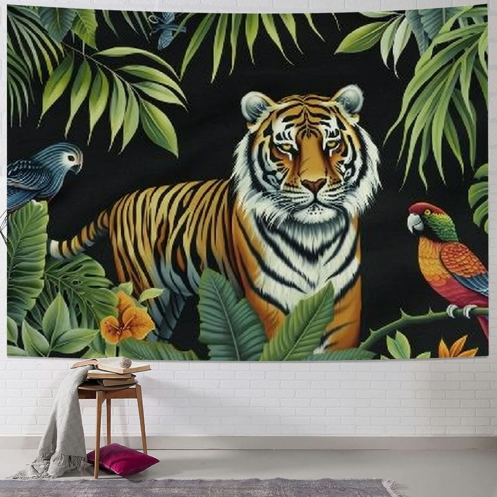 COMIO Tropical Plants at Night Tapestries Jungle Animal Birds Toucan Clam and Banana Tree ...