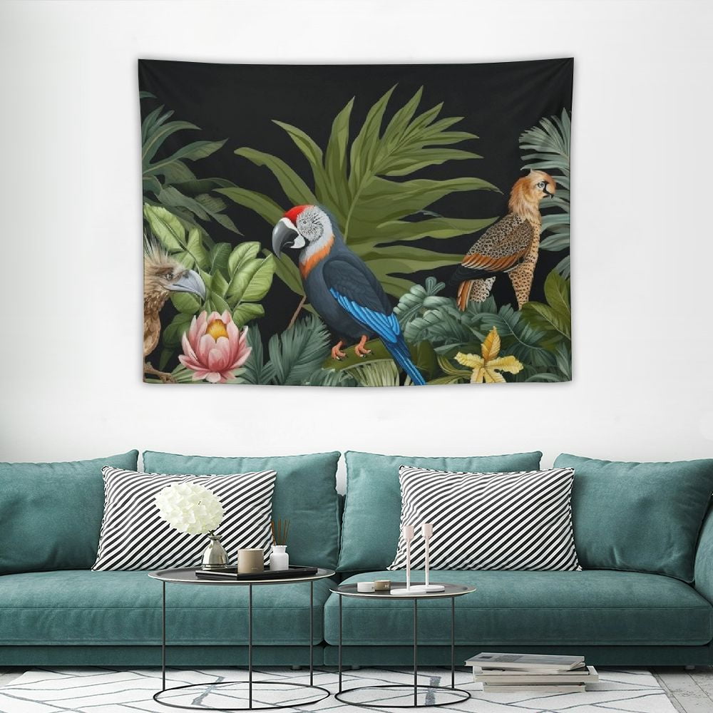COMIO Tropical Plants at Night Tapestries Large Size 40x30 Inch Jungle Animal Birds Toucan Clam ...