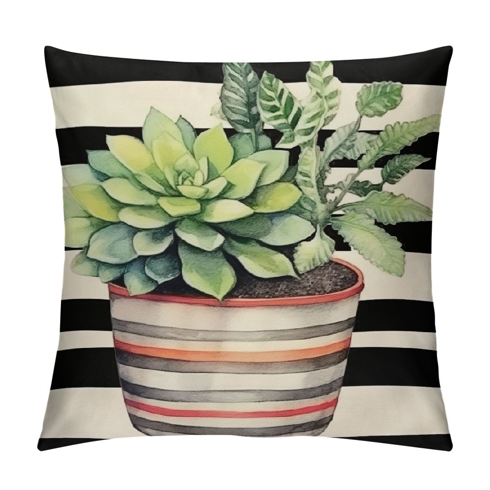 COMIO Tropical Plants Throw Pillow Covers Succulent/Cactus with Black ...