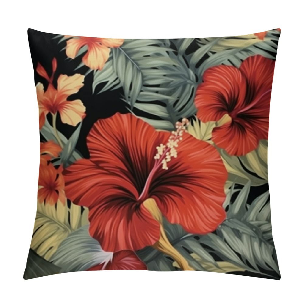 Comio Tropical Vintage Pillow Covers Tropical Vintage Red Hibiscus