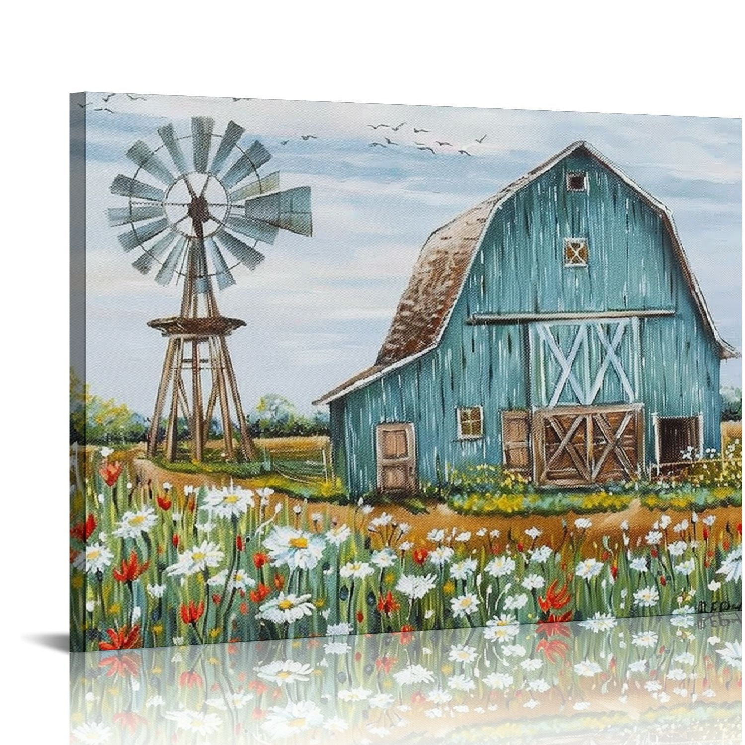 COMIO Turquoise Barn Canvas Wall Art: Embellishment Rustic Teal Barn ...