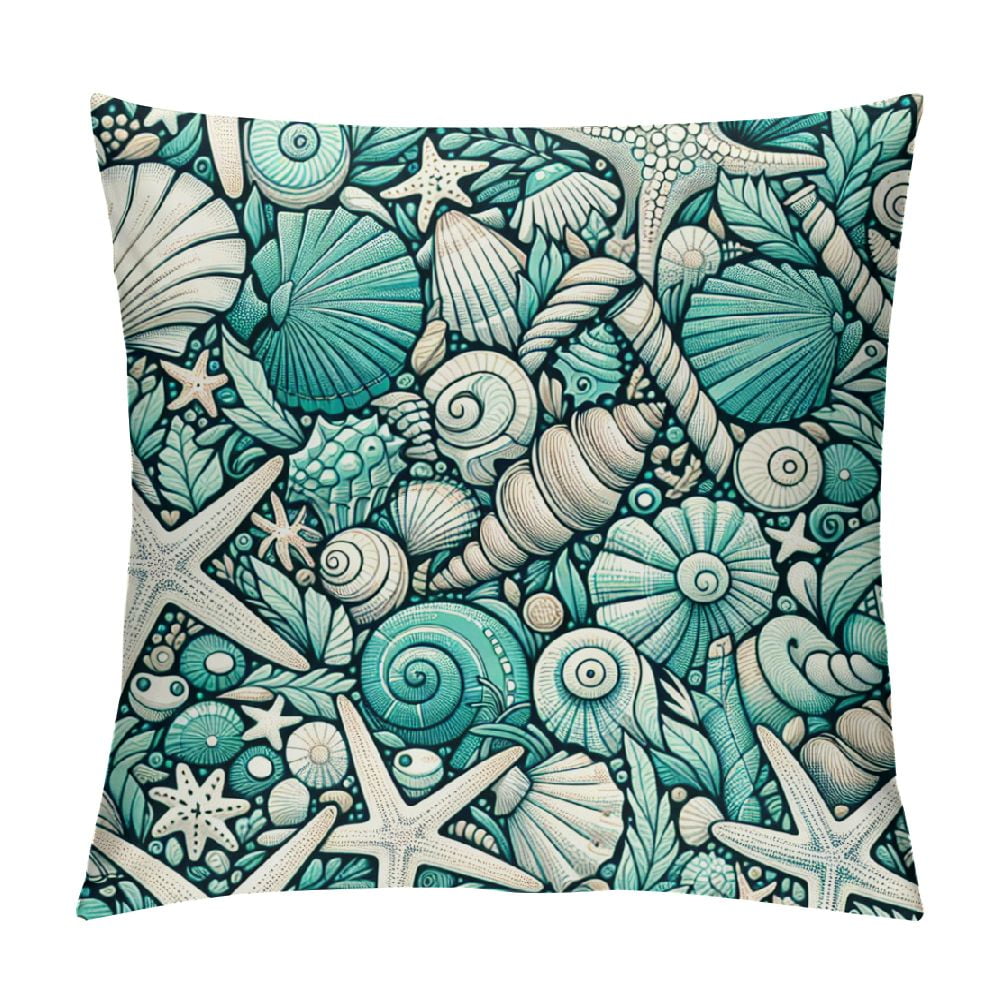 COMIO Turquoise Coastal Pillow Covers Beach Starfish Seashell Ocean ...