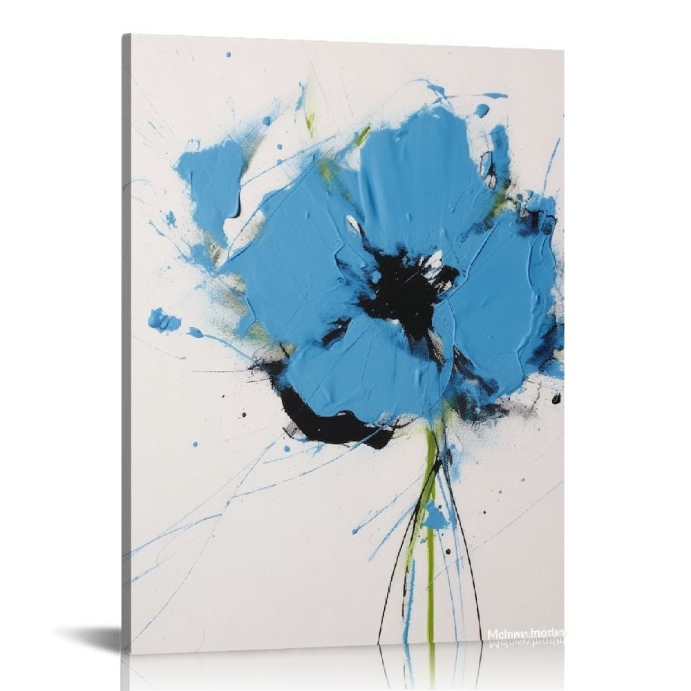 COMIO 'Turquoise Poppy Master on White' Canvas Wall Art - Walmart.com