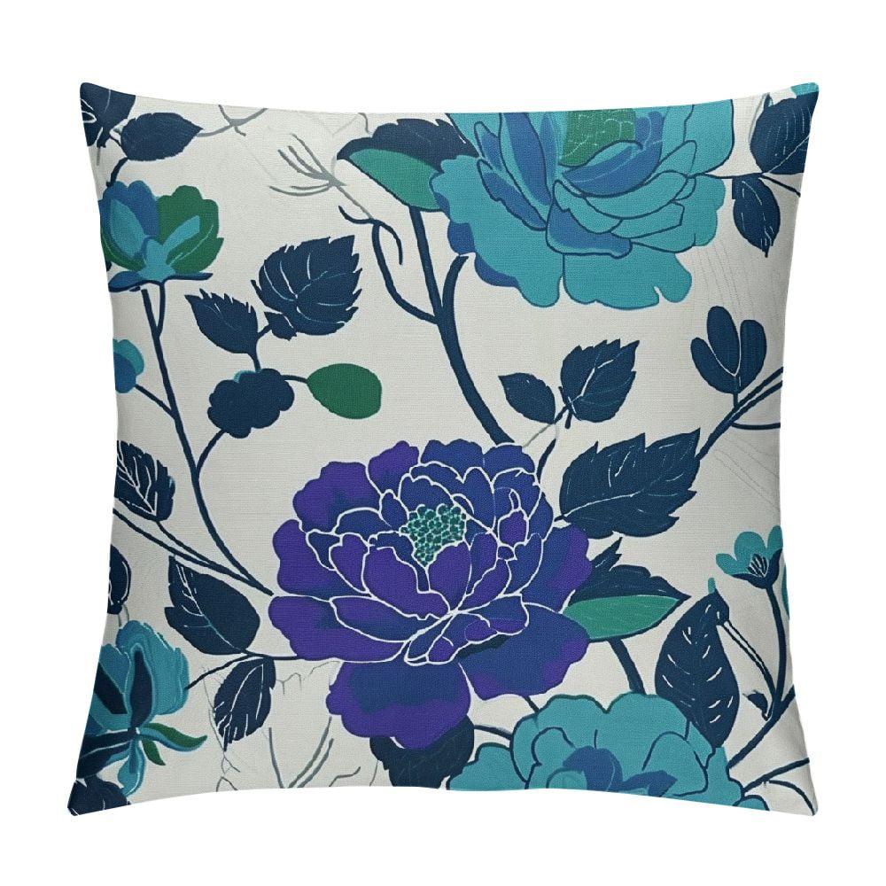 COMIO Turquoise Teal Foral Pillow Covers Spring Summer Outdoor Throw ...